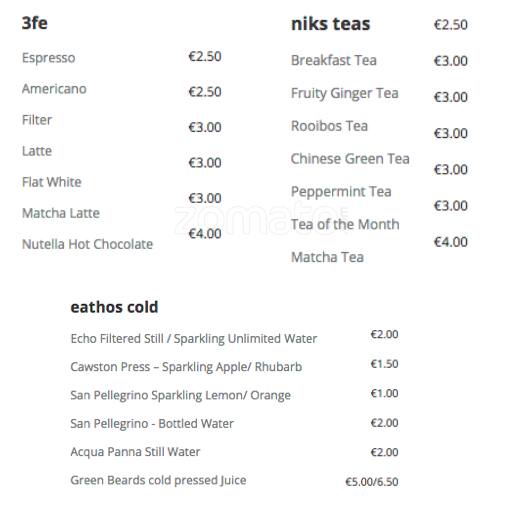 Menu at eathos (Baggot St Upper) desserts, Dublin, 13 Baggot Street Upper