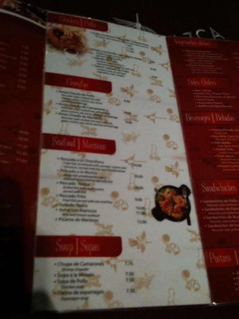 Menu at Nazca Grill steakhouse, San Diego