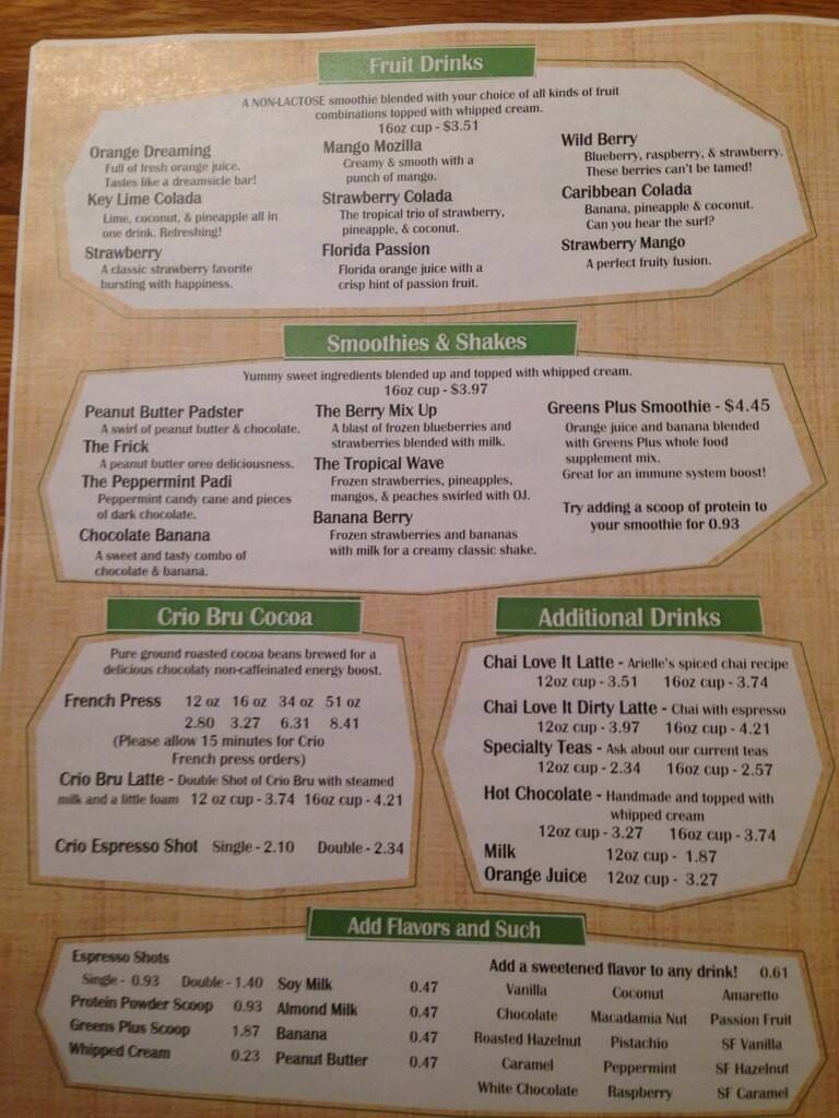 Menu at The Living Room - at the Rio Coco Cafe, Vero Beach