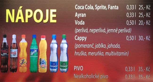 Menu at Happy Noodle restaurant, Prague