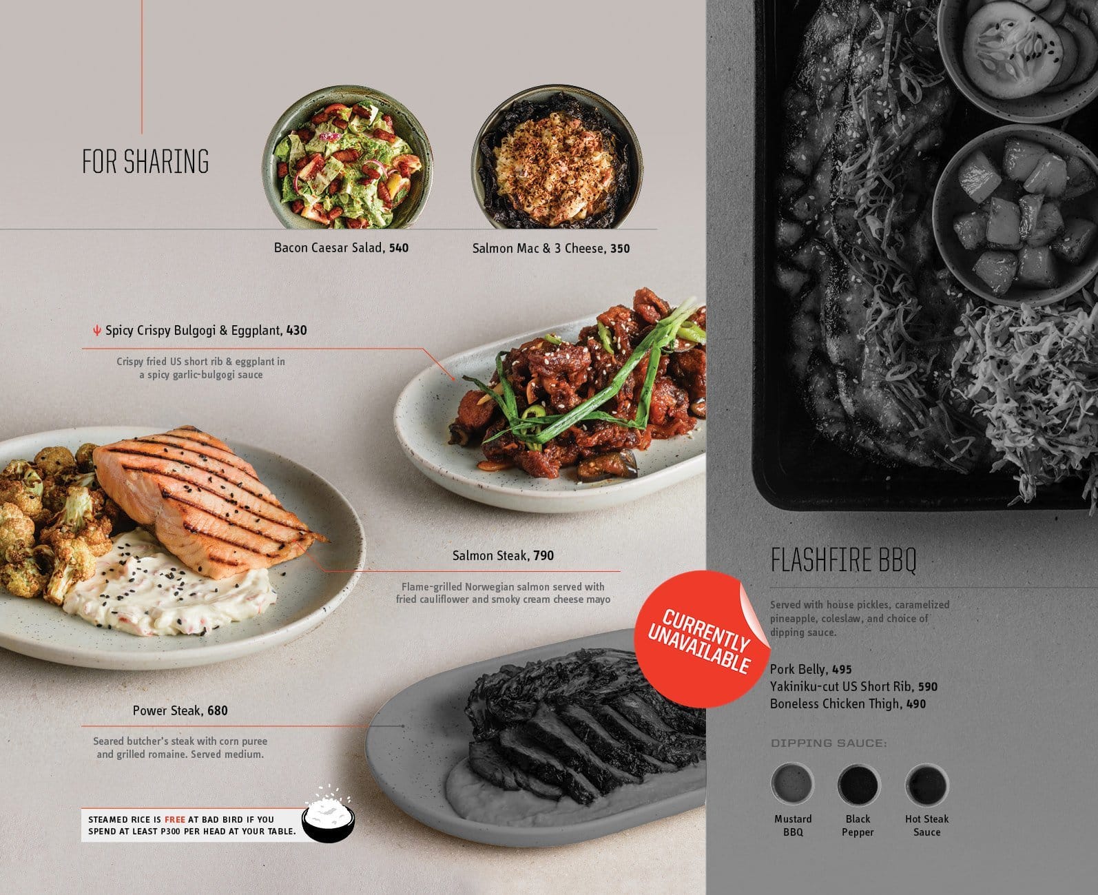 Menu at Bad Bird restaurant, Manila, Pedro Gil