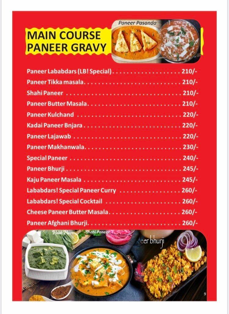 Menu at Lababdars, Surat