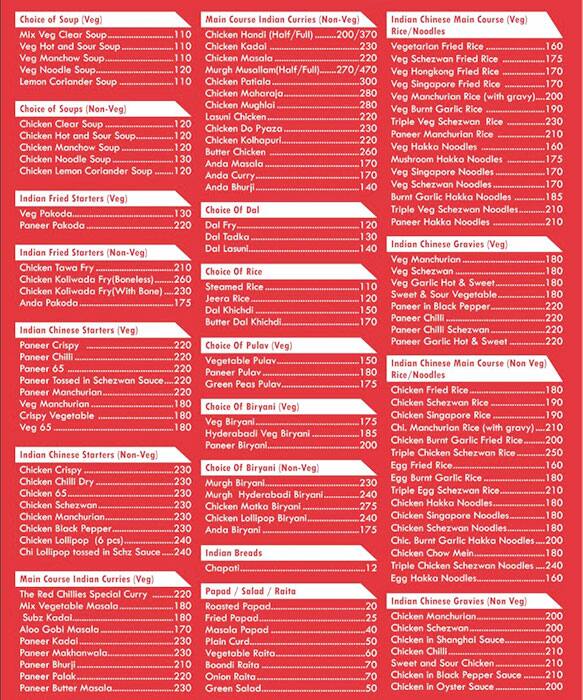 Menu of TRC Indian & Chinese, Malad West, Mumbai