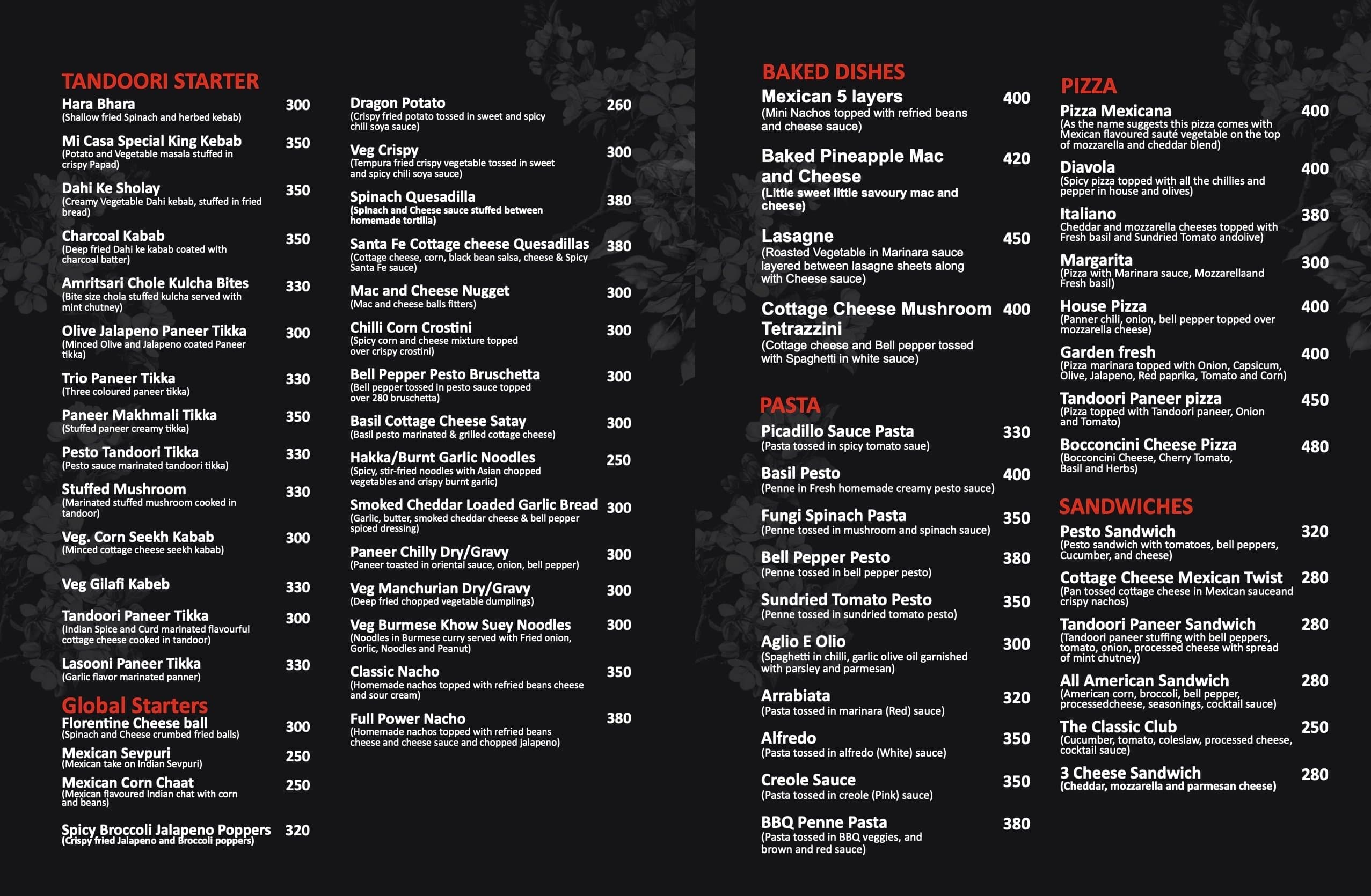 Menu of Mi Casa Cafe & Restro, Bodakdev, Ahmedabad