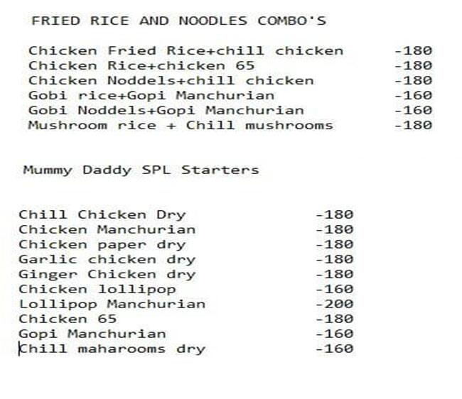 Menu of Mummy Daddy Biriyani, Taramani, Chennai