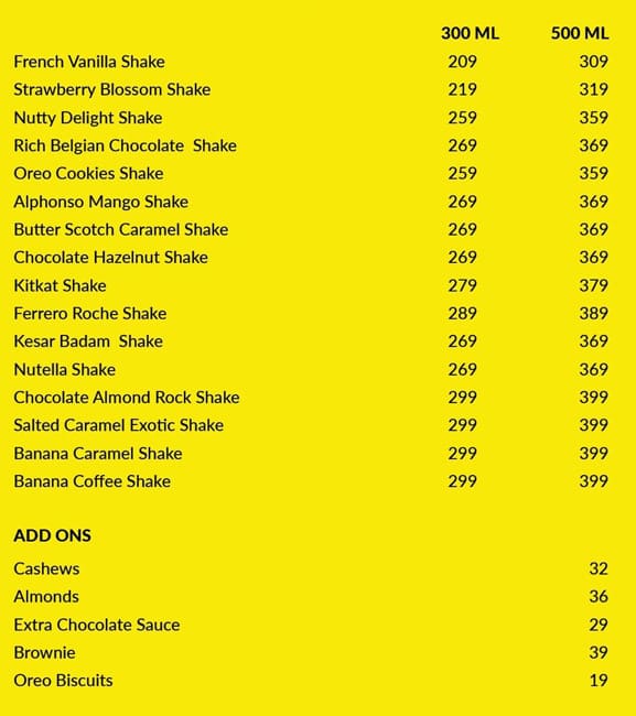 Menu of The Milkshake Factory, Kolathur, Chennai