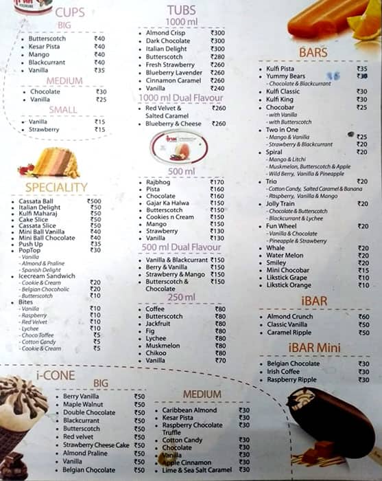 Menu of Arun Ice Cream, Lingampally, Hyderabad