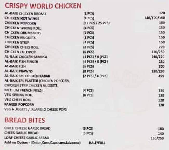 Menu of Al - Baik. Com, 7 Bungalows, Andheri West, Mumbai