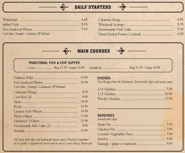 Menu at Poppies fast food, London, 30 Hawley Cres
