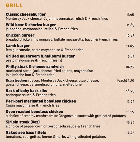 Menu at Wildwood restaurant, Hornchurch, 168 High St