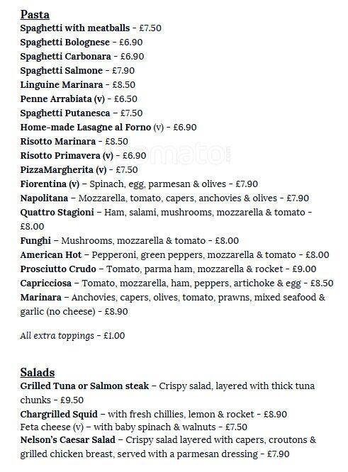 Menu at Nelsons cafe, London, 168 Borough High St