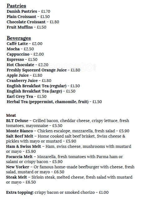 Menu at Nelsons cafe, London, 168 Borough High St