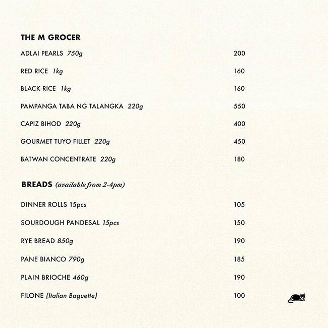 Menu at Grace Park restaurant, Makati, Rockwell Dr