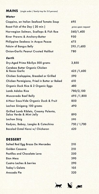 Menu at Grace Park restaurant, Makati, Rockwell Dr