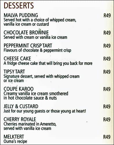 Menu at Karoo Cattle & Land restaurant, Cape Town, Shop 566a Tyger ...