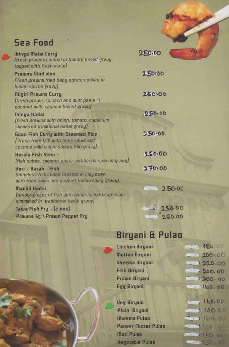 Menu at Voodoo, Chennai, E Coast Rd