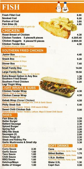 Menu at Fingal Cafe, Swords, 50 Main St