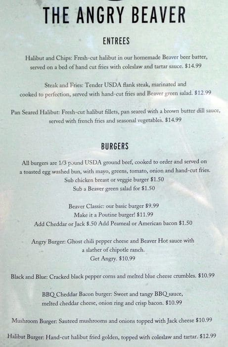 Menu at The Angry Beaver pub & bar, Seattle