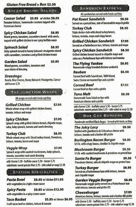 Menu at The Junction Diner - The Train Restaurant, Forest Park