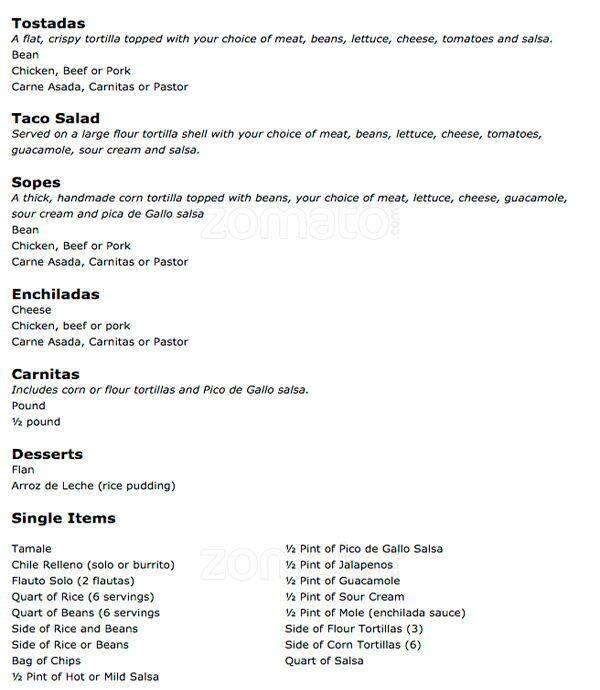 Menu at Los Panchos Mexican Restaurant, Danville