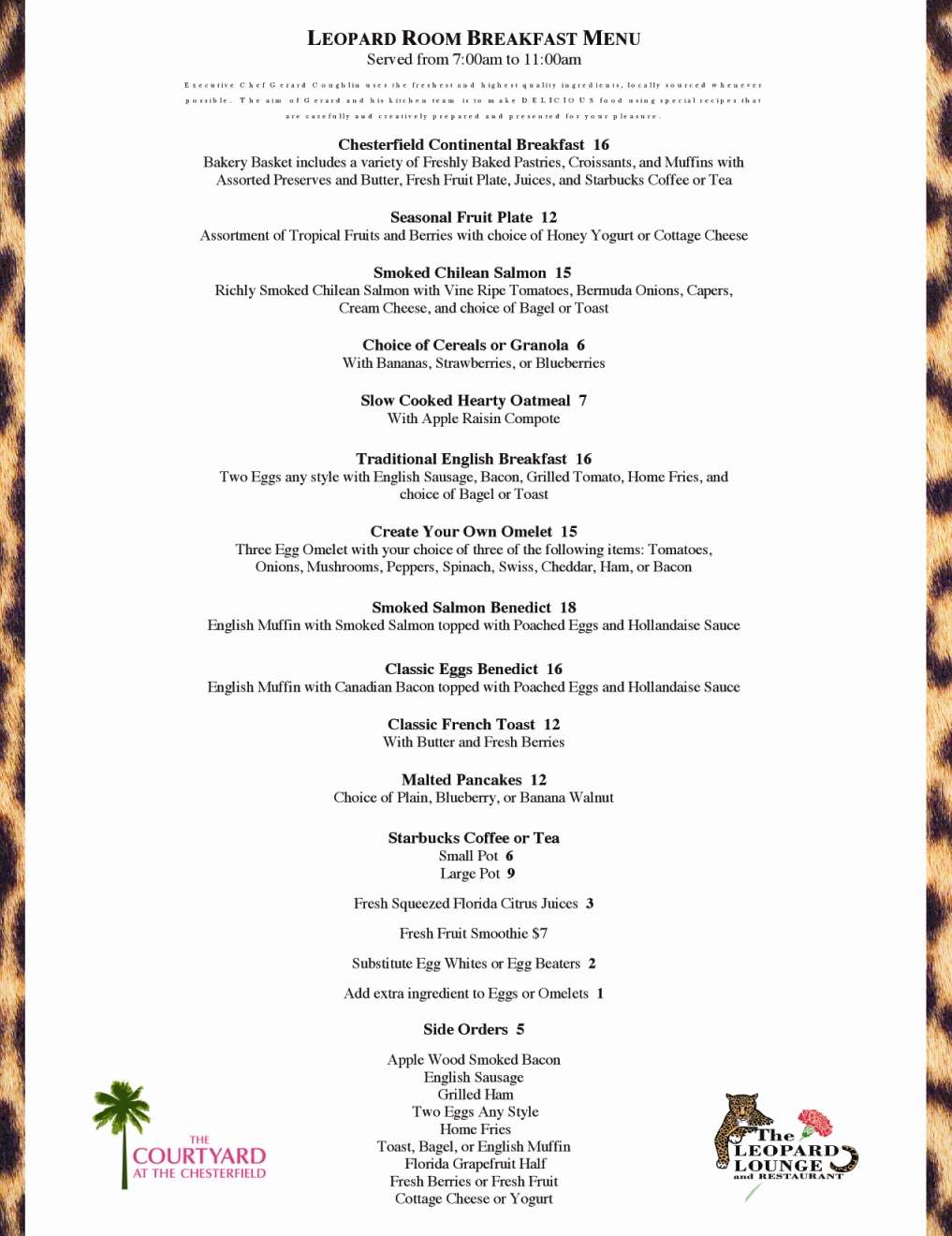 Menu at Leopard Lounge desserts, Palm Beach