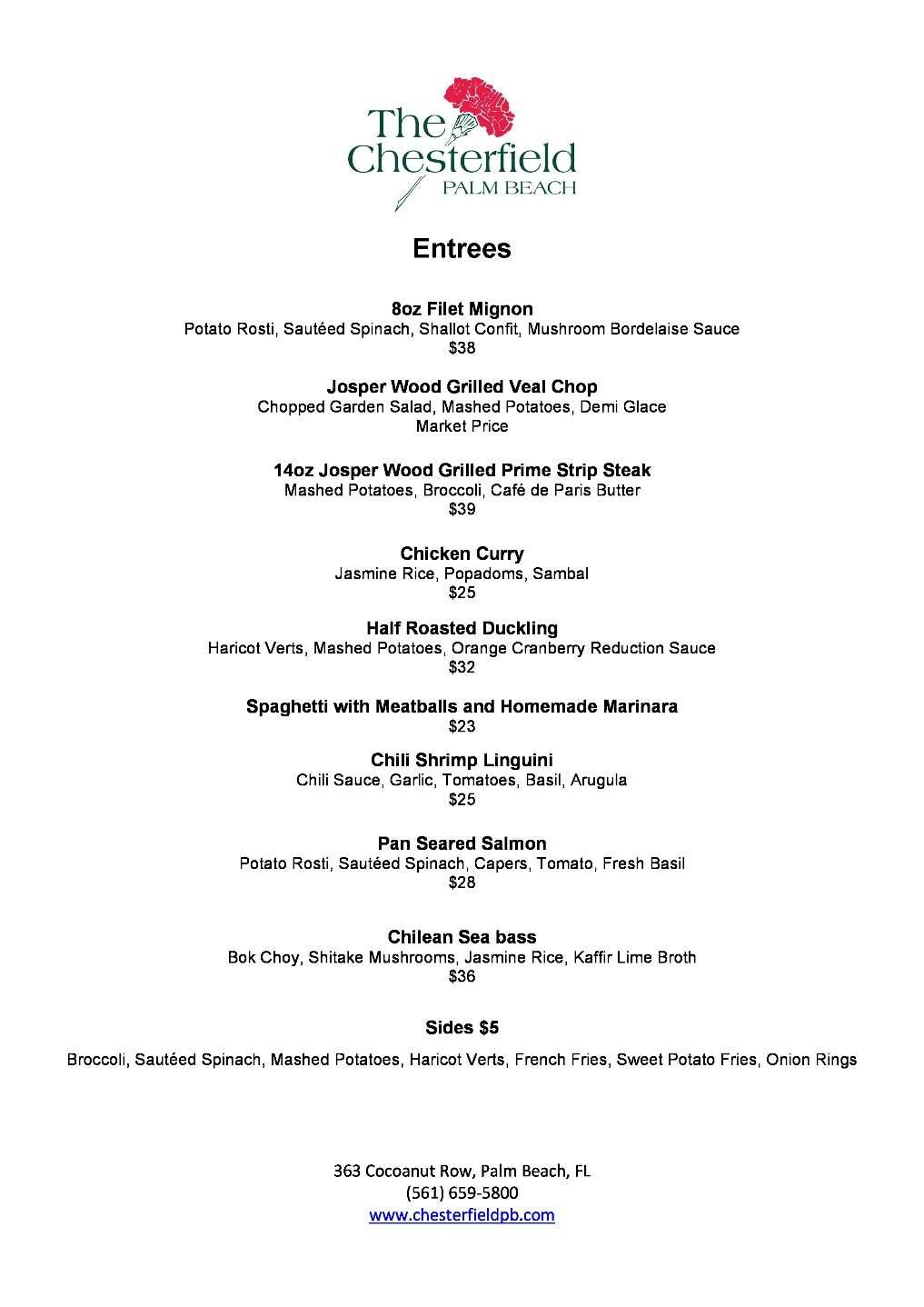 Menu at Leopard Lounge desserts, Palm Beach