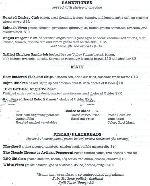 Menu at The View restaurant, Silverdale