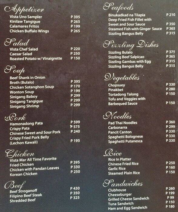 Menu at Cafe Veranda, Lapu-Lapu City