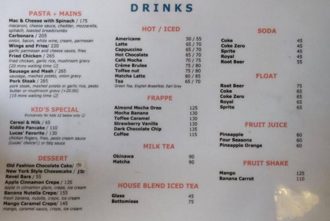 Carta del café Matteo's All Day Breakfast, Mariquina