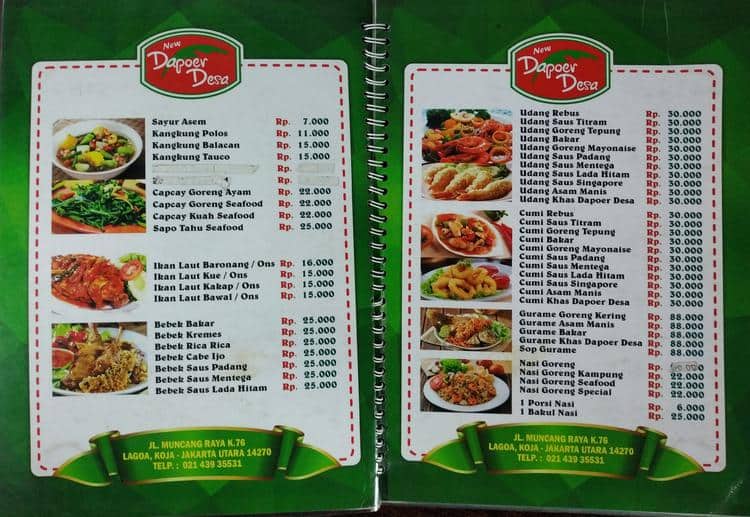 Menu at Dapur desa restaurant, Jakarta, Jl. Muncang No.76