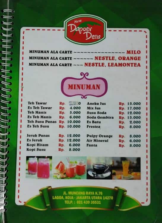 Menu at Dapur desa restaurant, Jakarta, Jl. Muncang No.76