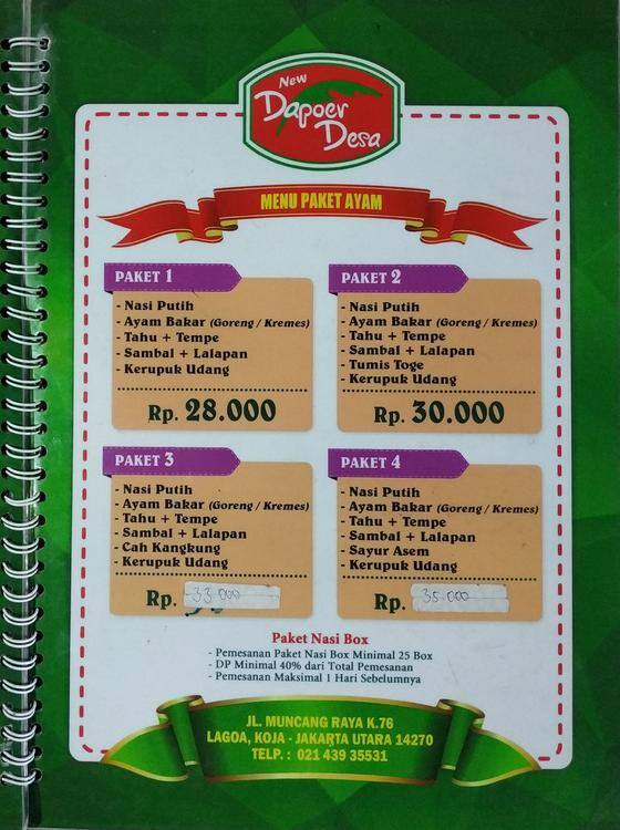 Menu at Dapur desa restaurant, Jakarta, Jl. Muncang No.76