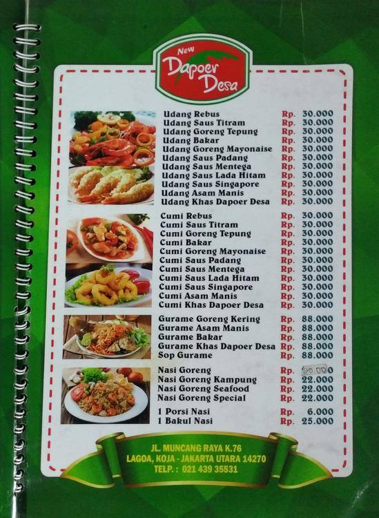 Menu at Dapur desa restaurant, Jakarta, Jl. Muncang No.76