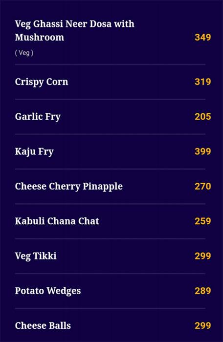 Menu at Planet 9, Pune, Survey 44/7