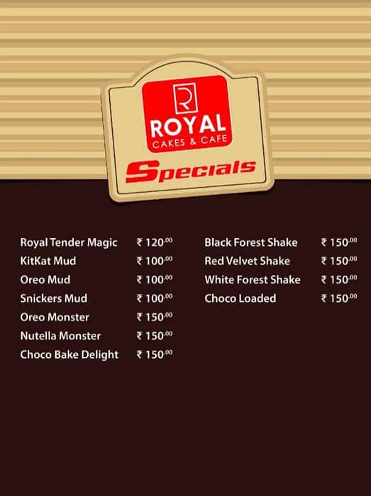 Menu of Royal Cakes And Cafe, Guruvayur Locality, Thrissur