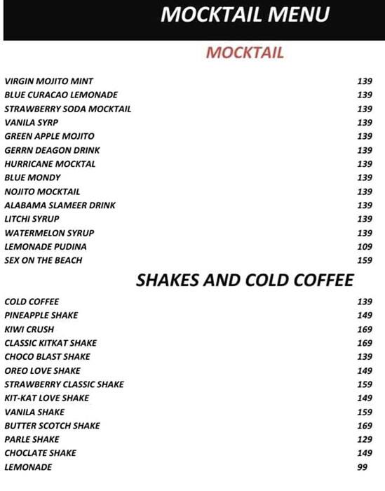 Menu of Brothers Mocktail, Sector 12, Gurgaon