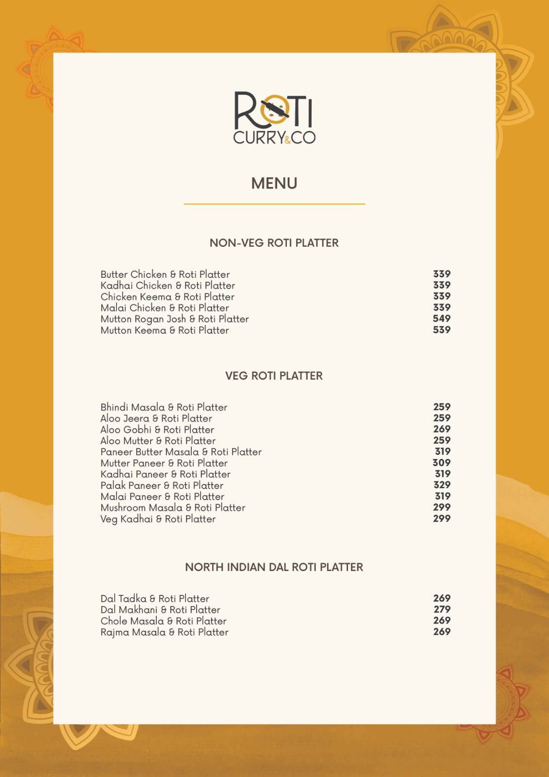Menu of Roti Curry & Co, Beeramguda, Hyderabad