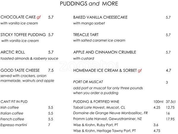 Menu at Sparrowhawk pub & bar, London