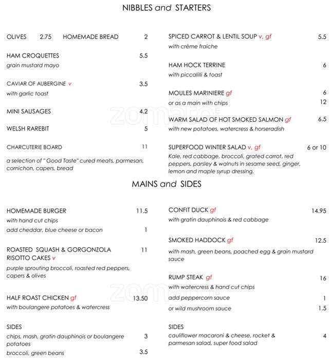 Menu at Sparrowhawk pub & bar, London