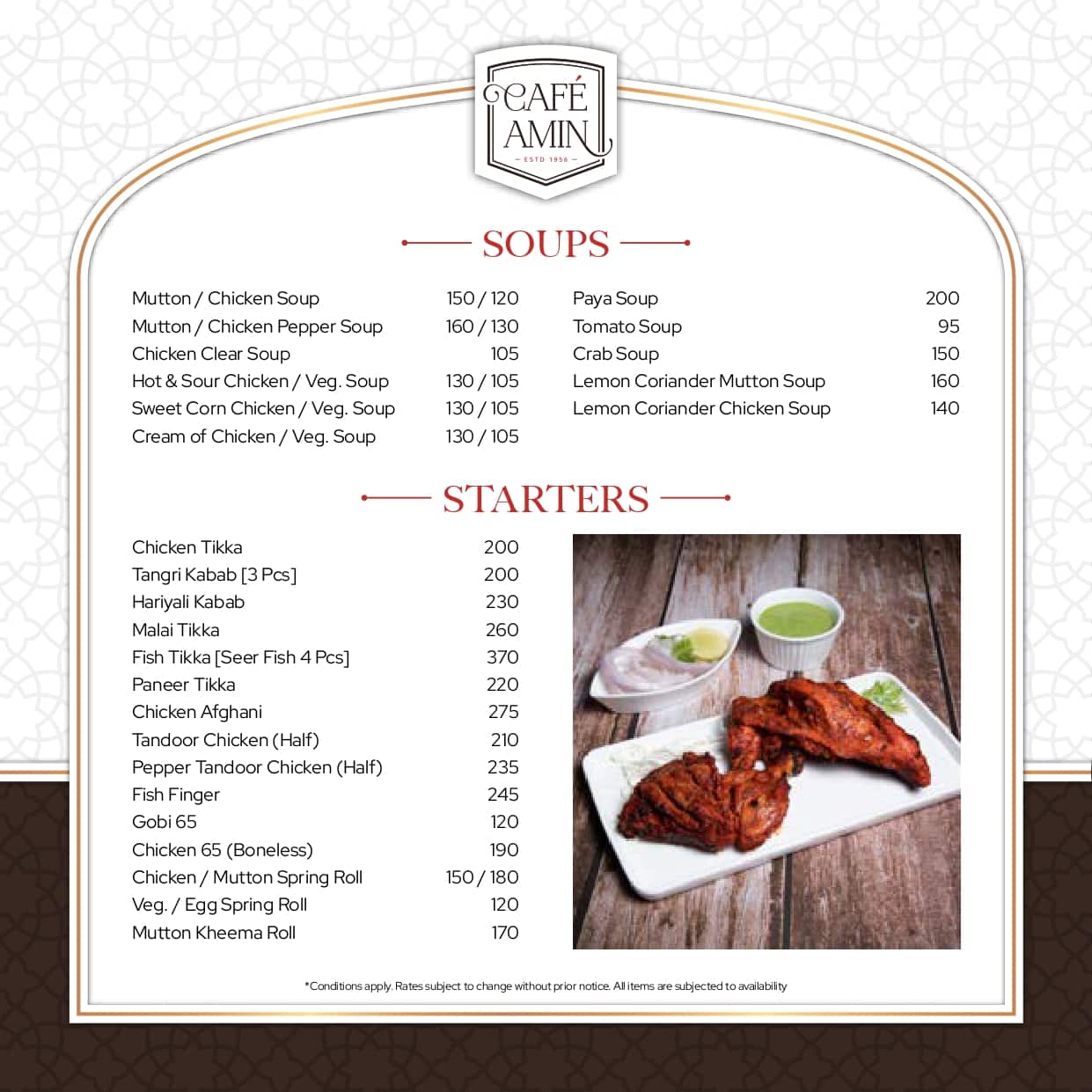 Menu of Cafe Amin, Royapettah, Chennai