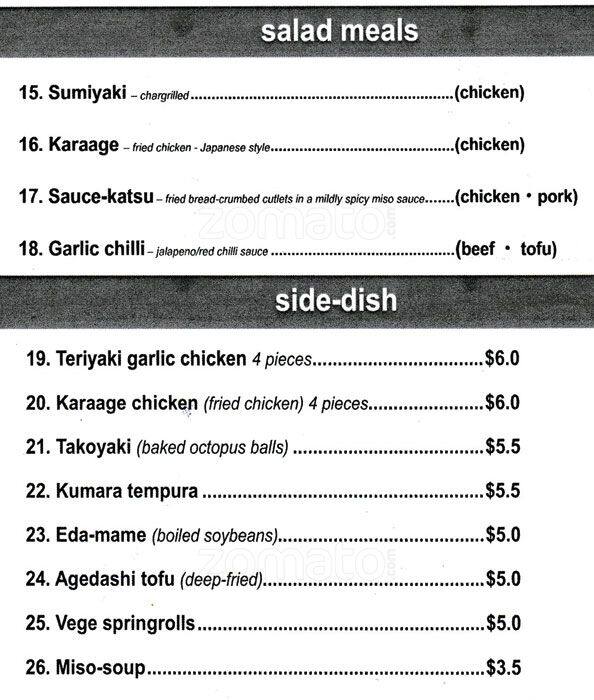 Menu at Tokyo Loco Bowl restaurant, Auckland, 47 Ponsonby Road