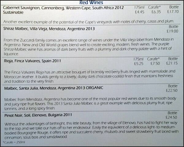 Menu at Fredericks Coffee House, Edinburgh