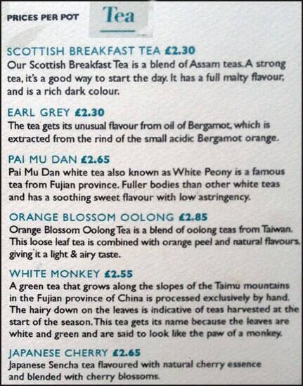 Menu at Fredericks Coffee House, Edinburgh