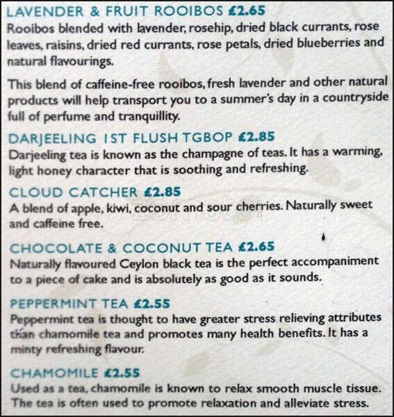 Menu at Fredericks Coffee House, Edinburgh