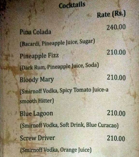 Menu at Chief Guest Bar, Lucknow