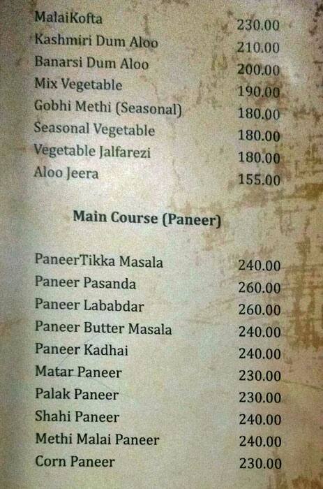 Menu at Chief Guest Bar, Lucknow