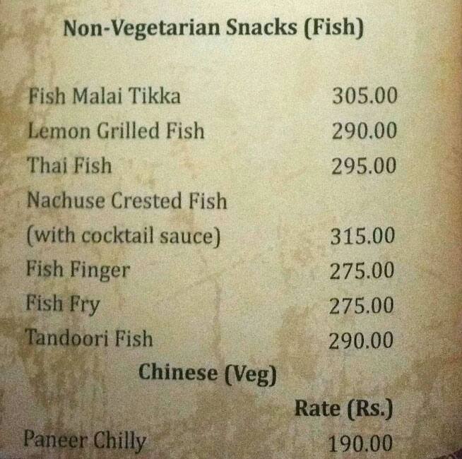 Menu at Chief Guest Bar, Lucknow