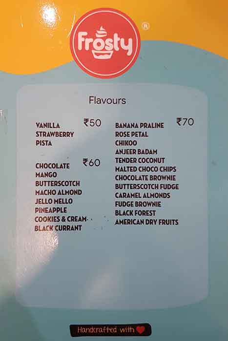 Menu at Pure Ice Cream, Dona Paula