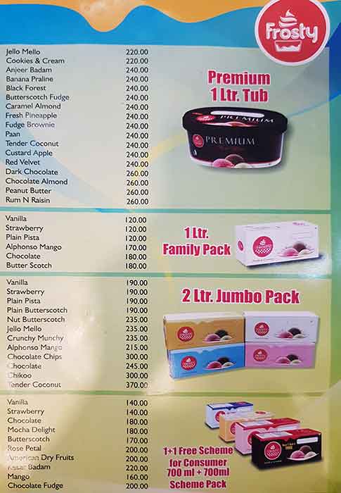 Menu at Pure Ice Cream, Dona Paula