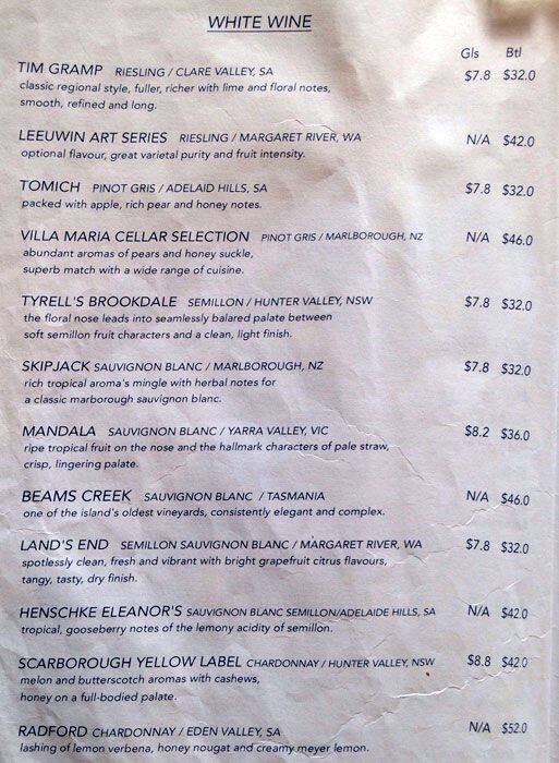 Menu at Masuya Suisan restaurant, Sydney